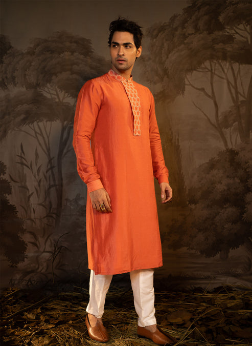 Coral French Knot Kurta Set – Darshika Menswear